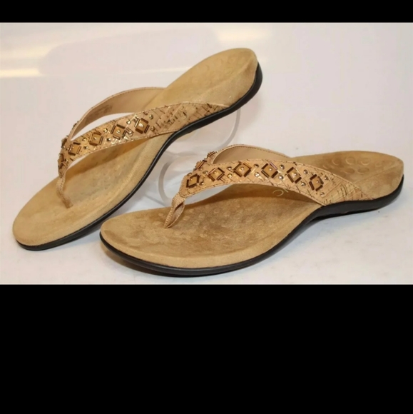 Vionic | Shoes | Womens Vionic Floriana Cork Print Beaded Flip Flop ...